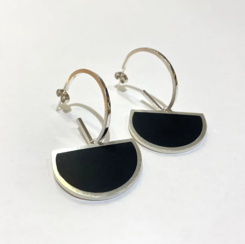 Large Black Resin & Silver Arc Hoops | Craft Leeds